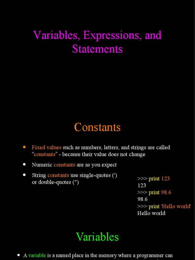 Variables, Expressions, and Statements | PDF | Variable (Computer ...