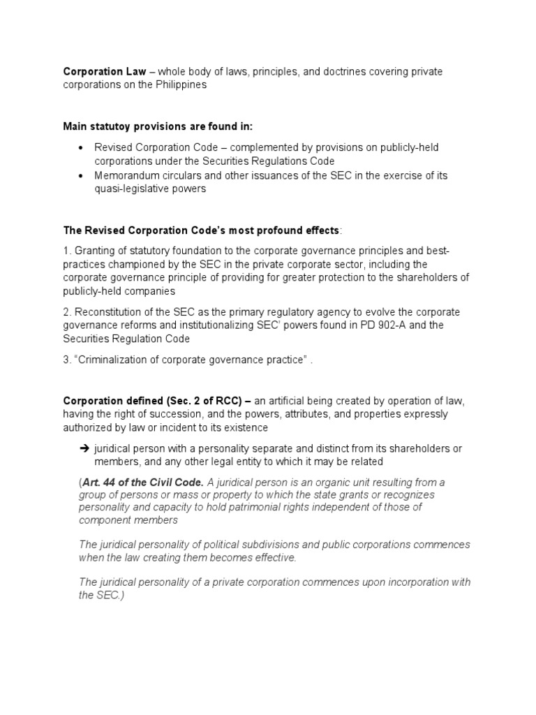 Corporation Law and Basic Securities Reviewer | PDF