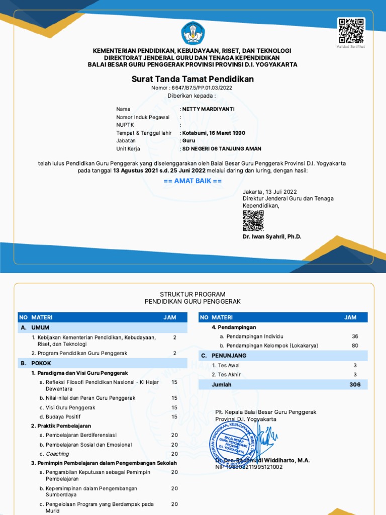 PGP - Sertifikat Calon Guru Penggerak BBGP Diy 240086111384202250880 | PDF