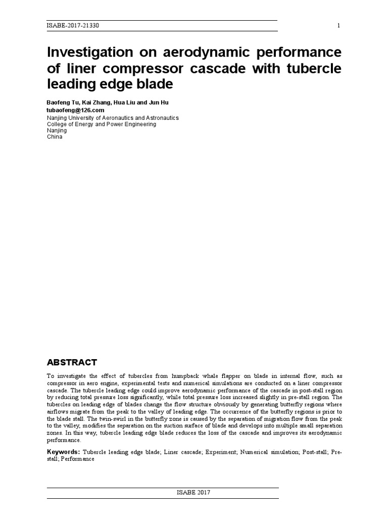Investigation On Aerodynamic Performance of Liner Compressor Cascade ...