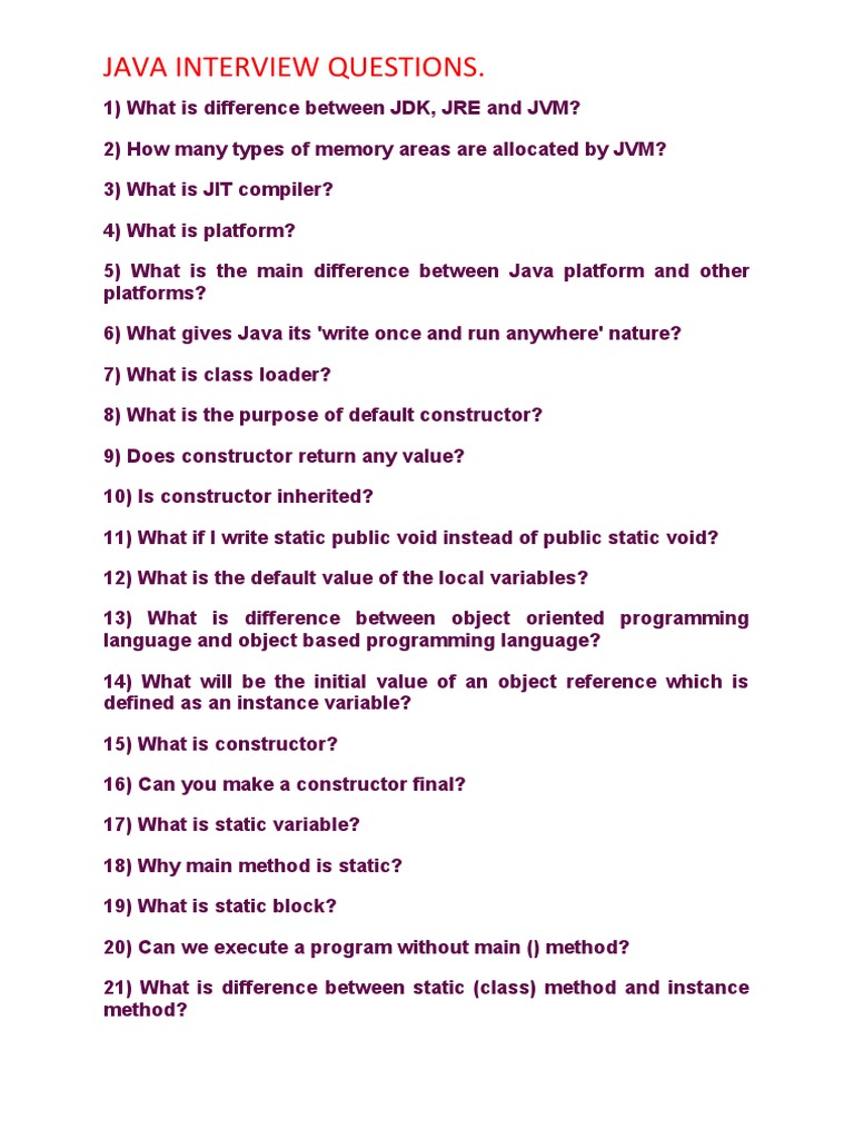 JAVA Interview Questions. | PDF | Method (Computer Programming) | Programming