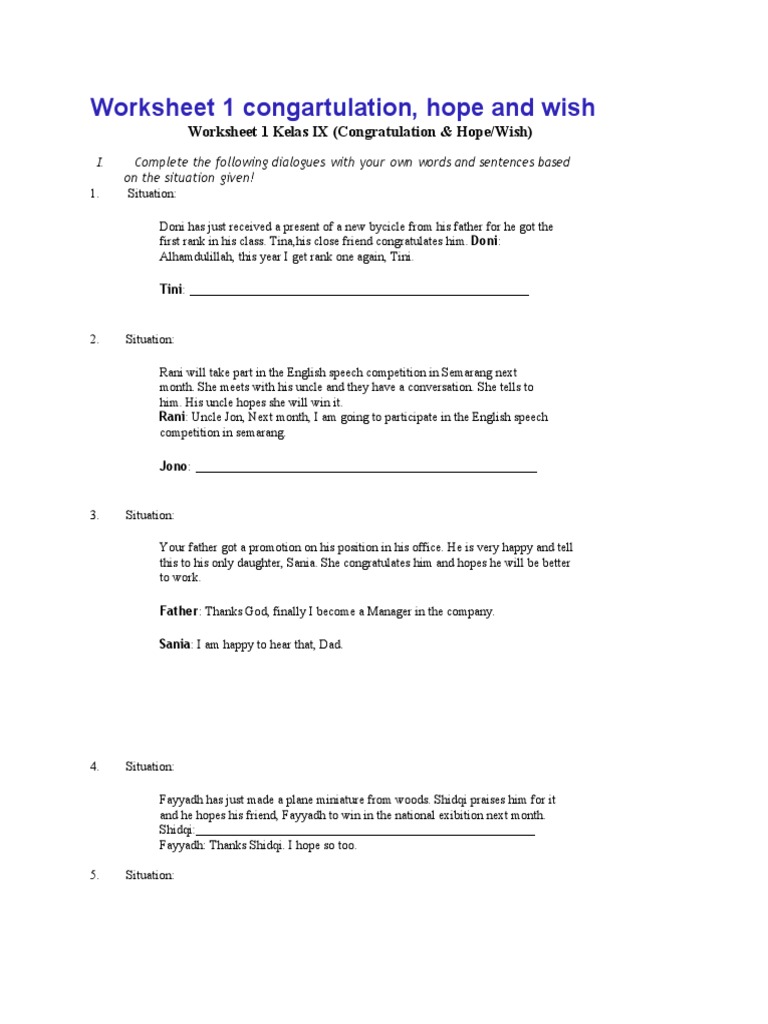 Congratulating Success and Hoping for the Future: An English Worksheet ...