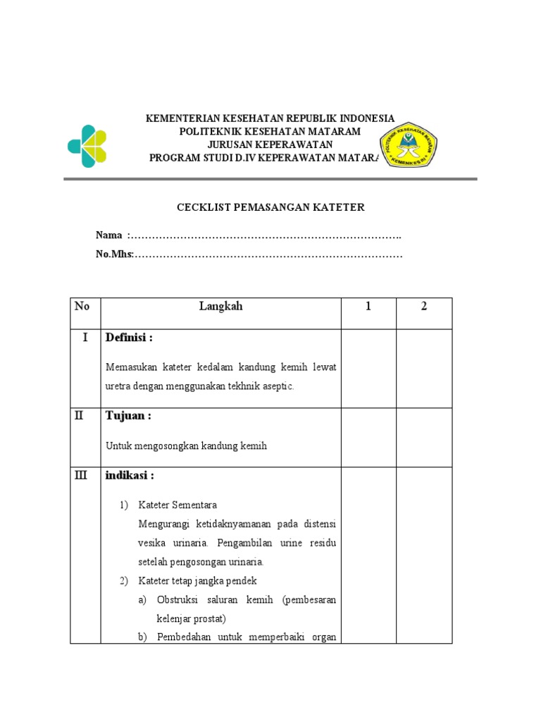 Ceklis Kateter | PDF