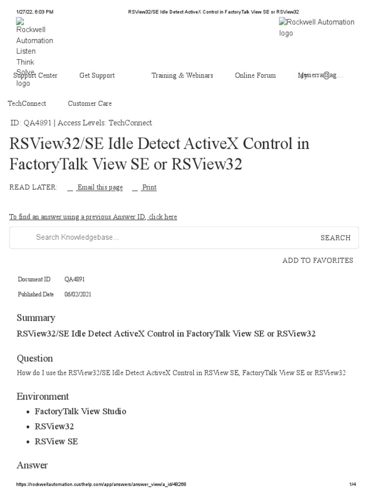 RSView32 - SE Idle Detect ActiveX Control in FactoryTalk View SE or ...