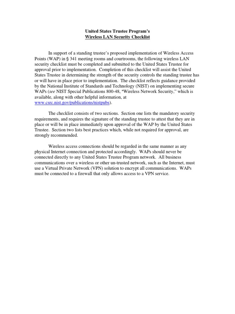 United States Trustee Program's Wireless LAN Security Checklist | PDF ...