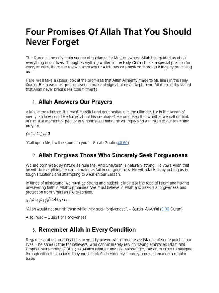 Four Promises of Allah That You Should Never Forget | PDF | God In ...