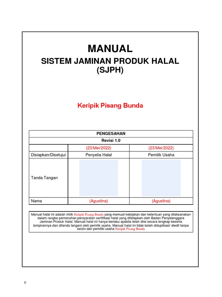 CONTOH Manual - SJPH - UMK KERIPIK PISANG BUNDA | PDF
