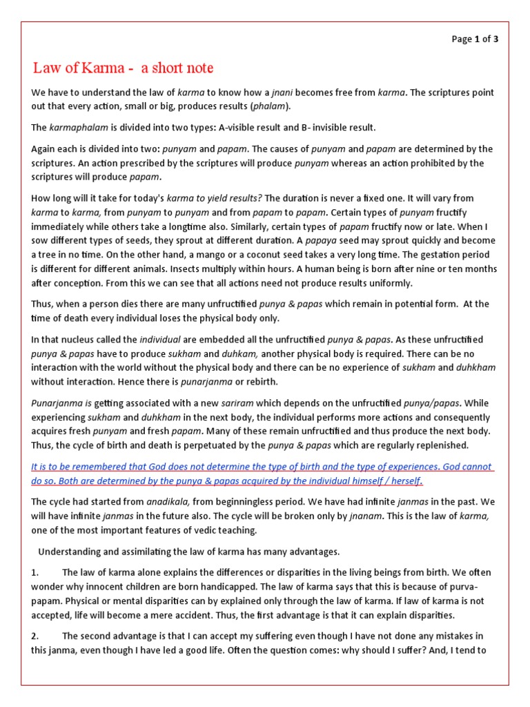 A Short Note On Karma | PDF | Karma | Hindu Philosophical Concepts