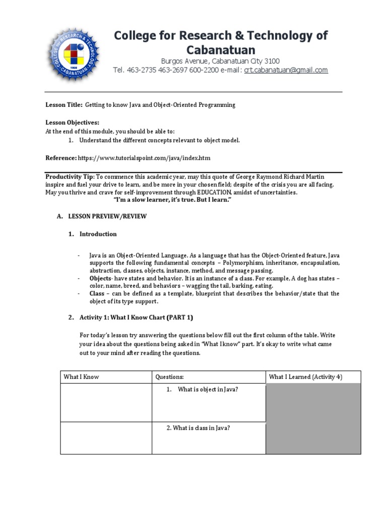 Module 2 Getting To Know Java and Object Oriented Programming | PDF | Programming | Constructor ...