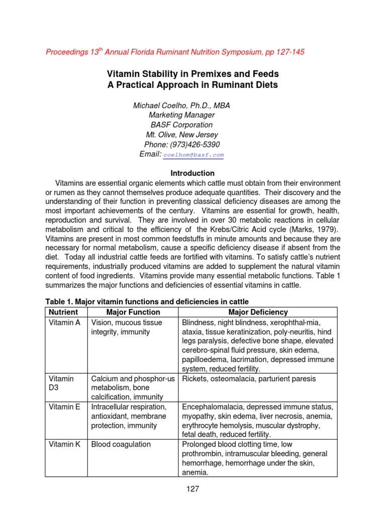 Vitamin Stability in Premixes and Feeds A Practical Approach in ...