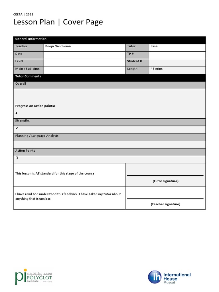 Lesson Plan - Cover Page: General Information | PDF | Teaching Method ...