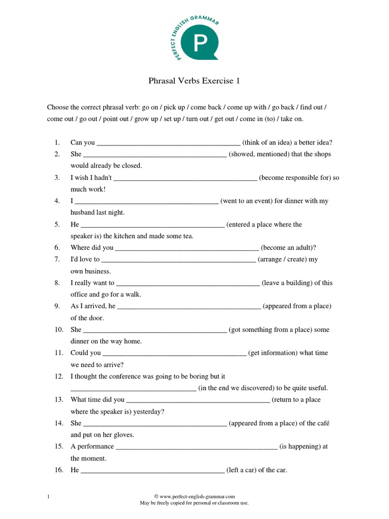 Phrasal Verbs Exercise 1 | PDF
