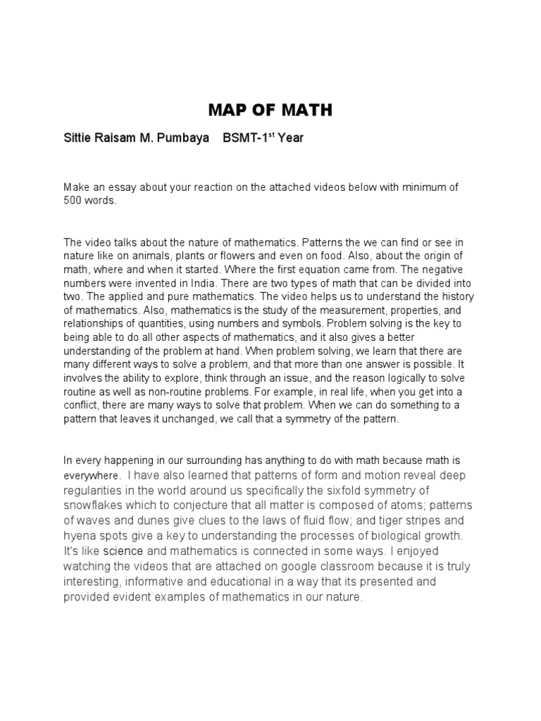 Map of Math: Sittie Raisam M. Pumbaya BSMT-1 Year | PDF | Mathematics ...