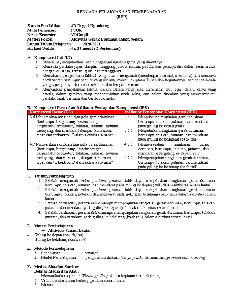 RPP Senam Lantai Roll Depan | PDF