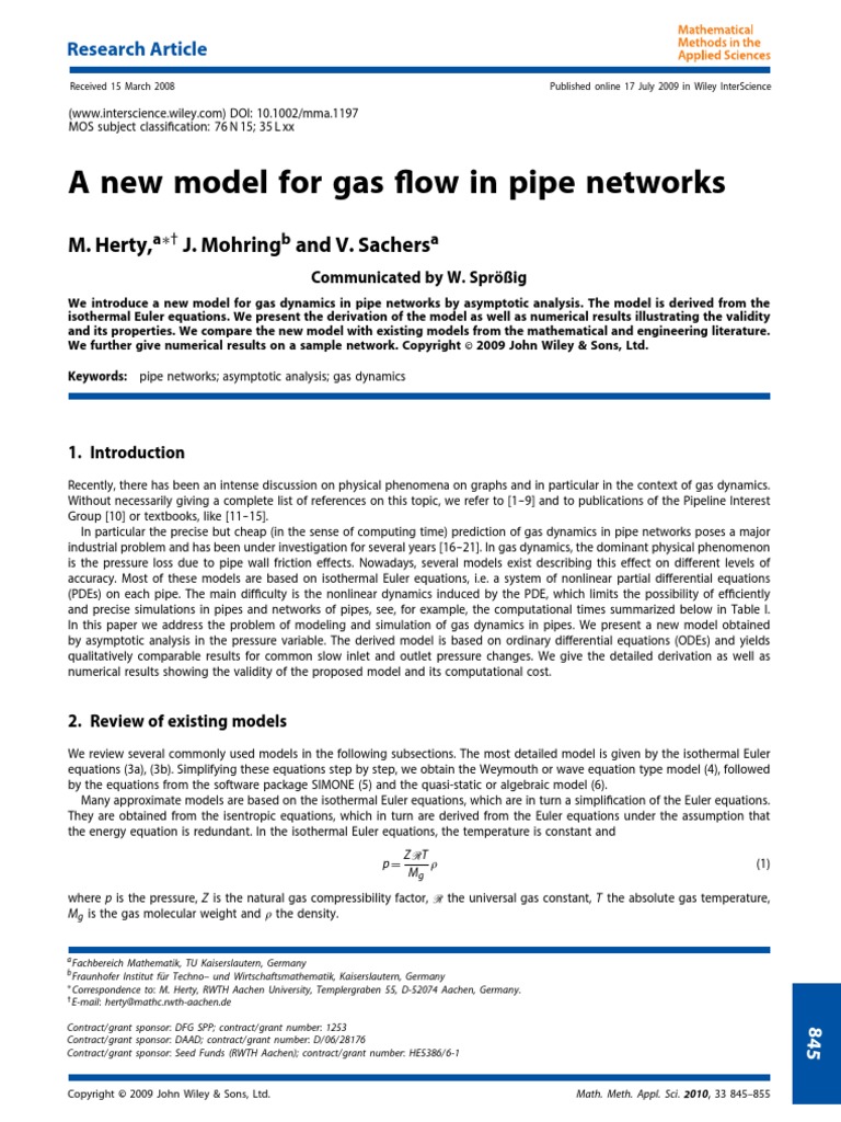 A New Model For Gas Flow in Pipe Networks: M. Herty, J. Mohring and V ...