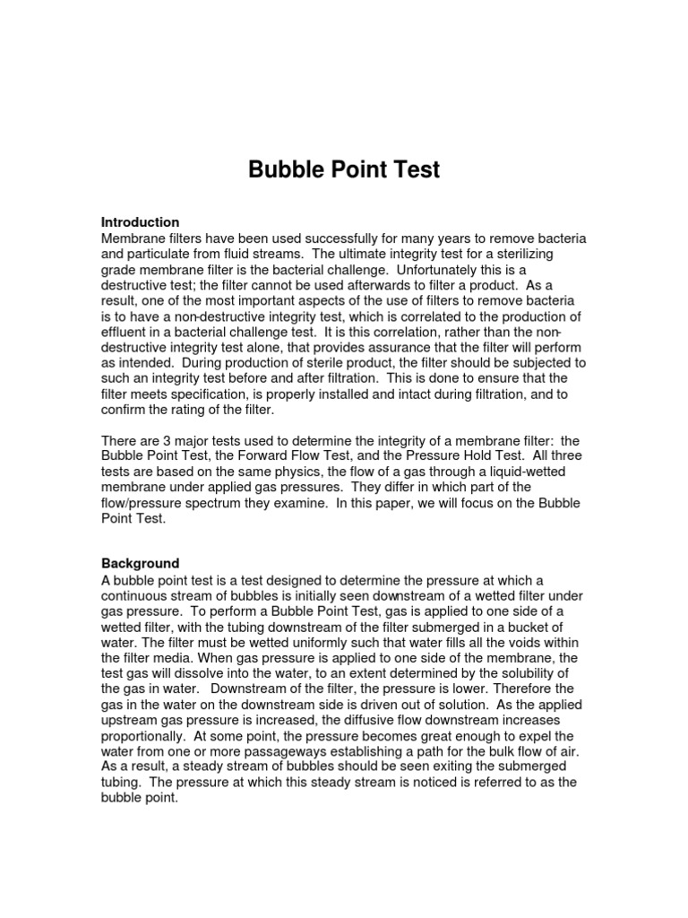 Bubble Point Test | PDF | Filtration | Pressure