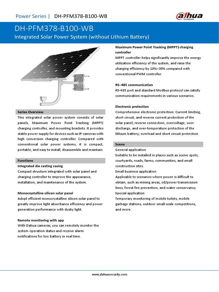 DH-PFM378-B100-WB: Integrated Solar Power System (Without Lithium ...