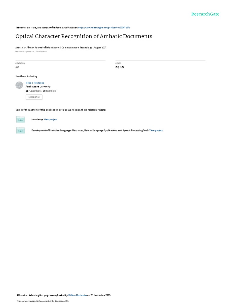 Optical Character Recognition of Amharic Documents | Download Free PDF ...