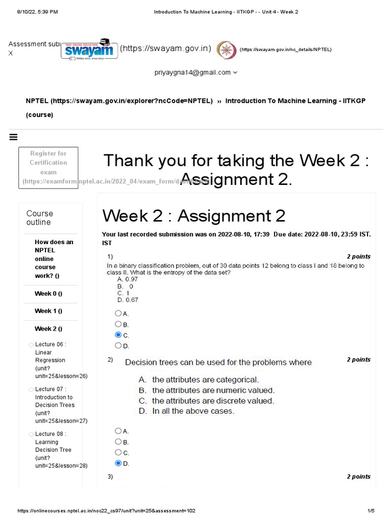 Introduction To Machine Learning - IITKGP - Unit 4 - Week 2 | PDF ...