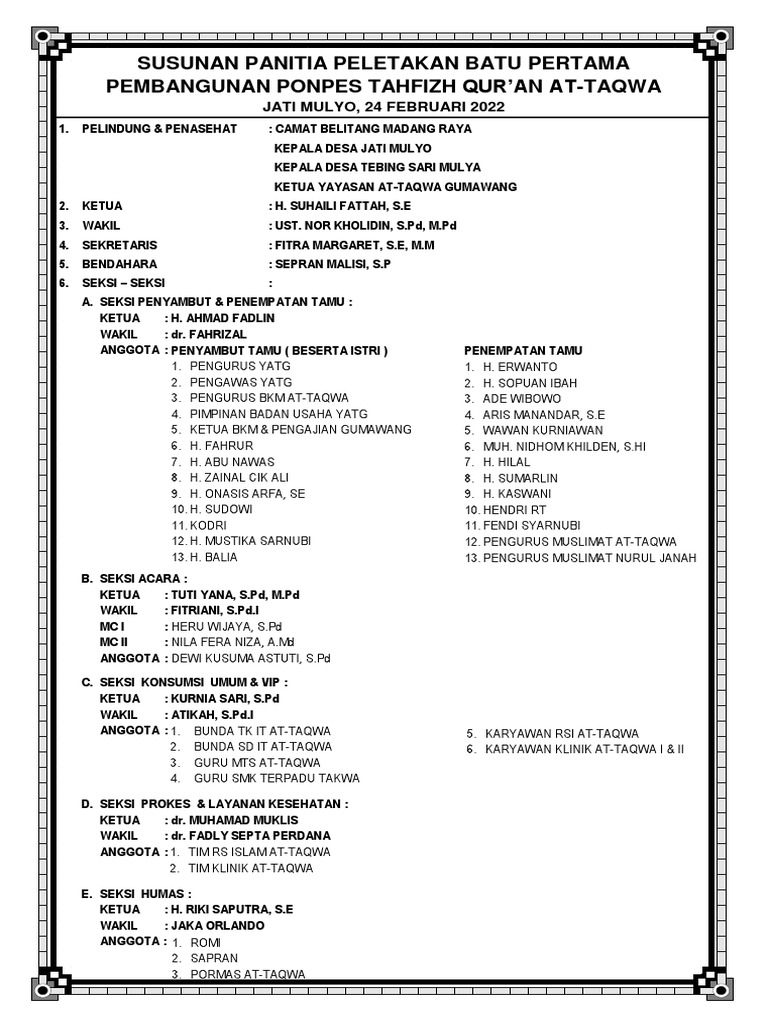 Panitia Peletakan Batu Pertama | PDF