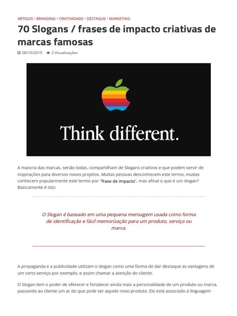 70 Slogans Criativos de Marcas Famosas para Você Se Inspirar | PDF ...