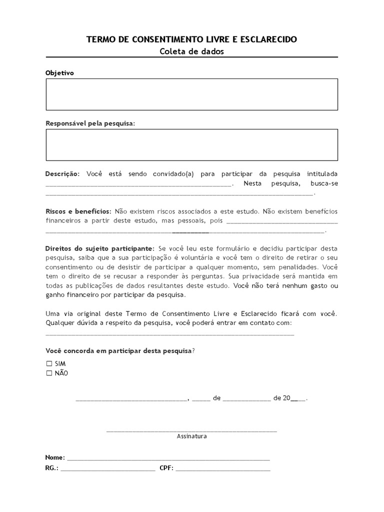 Modelo de Termo de Consentimento Esclarecido | PDF