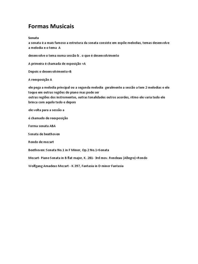 Formas Músicais | PDF | Bagatela (música) | Variação (música)