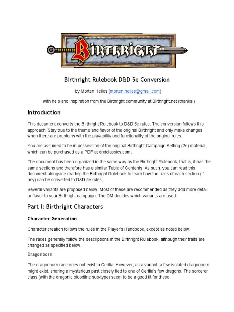 Birthright Rulebook D&D 5e Conversion: Character Generation | PDF | Elf ...