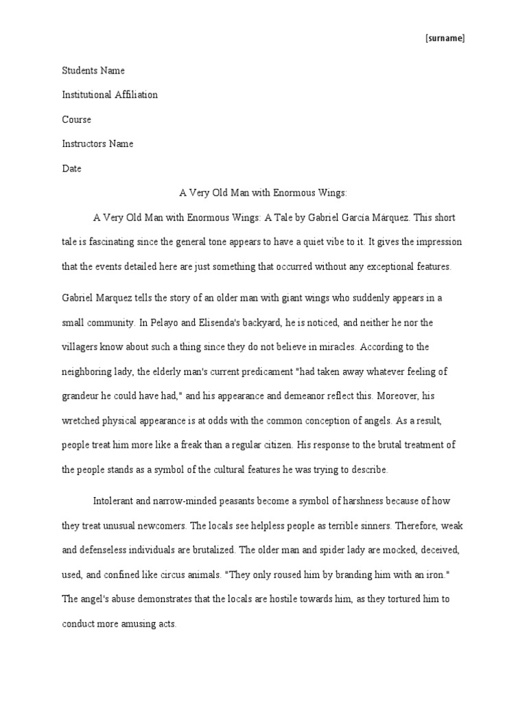 A Very Old Man With Enormous Wings Tale by Gabriel García Márquez Paper ...