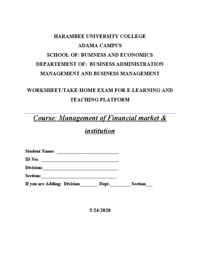 Financial Market & Institution Worksheet (2) | PDF | Financial Markets ...