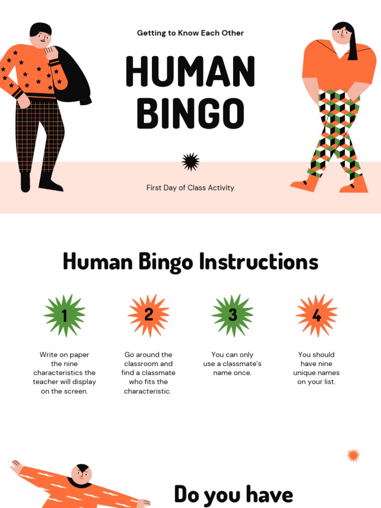 Orange Pink and Green Illustration Ice Breaker Class Activity Human ...