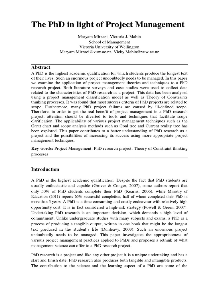 The PHD in Light of Project Management | PDF | Project Management | Thought