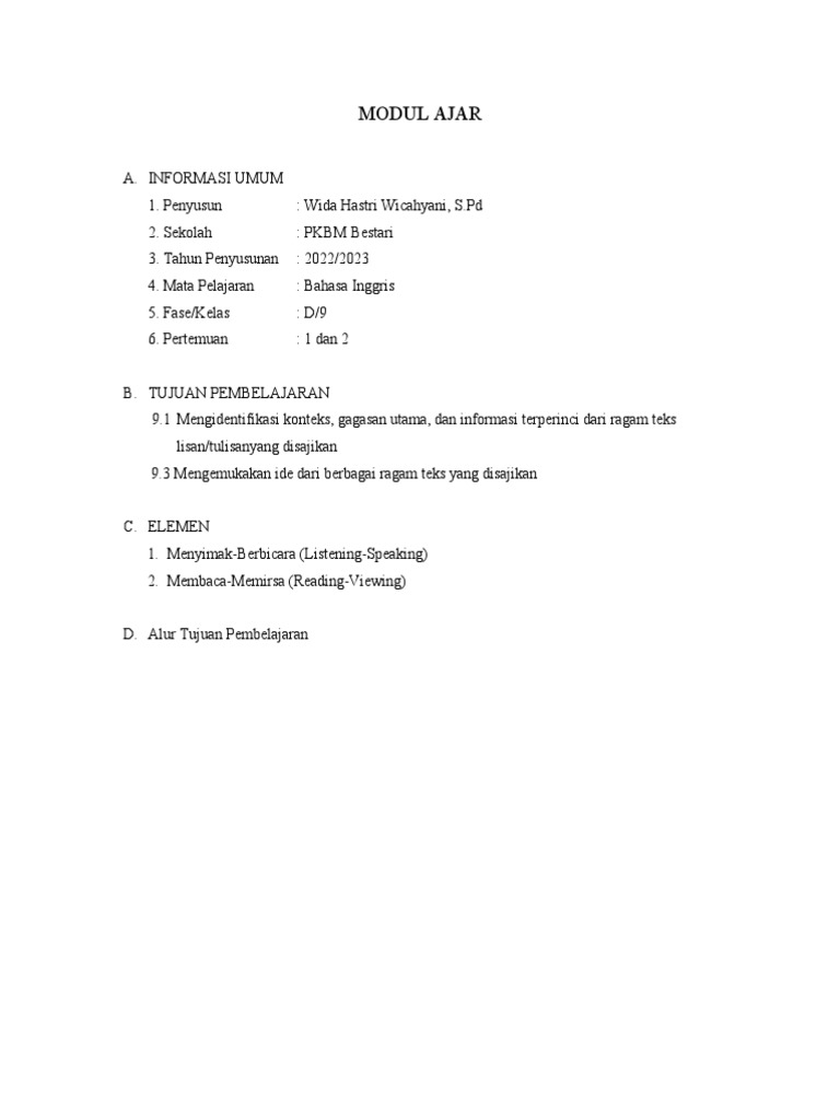 Modul Ajar Kelas 9 Kurikulum Merdeka | PDF