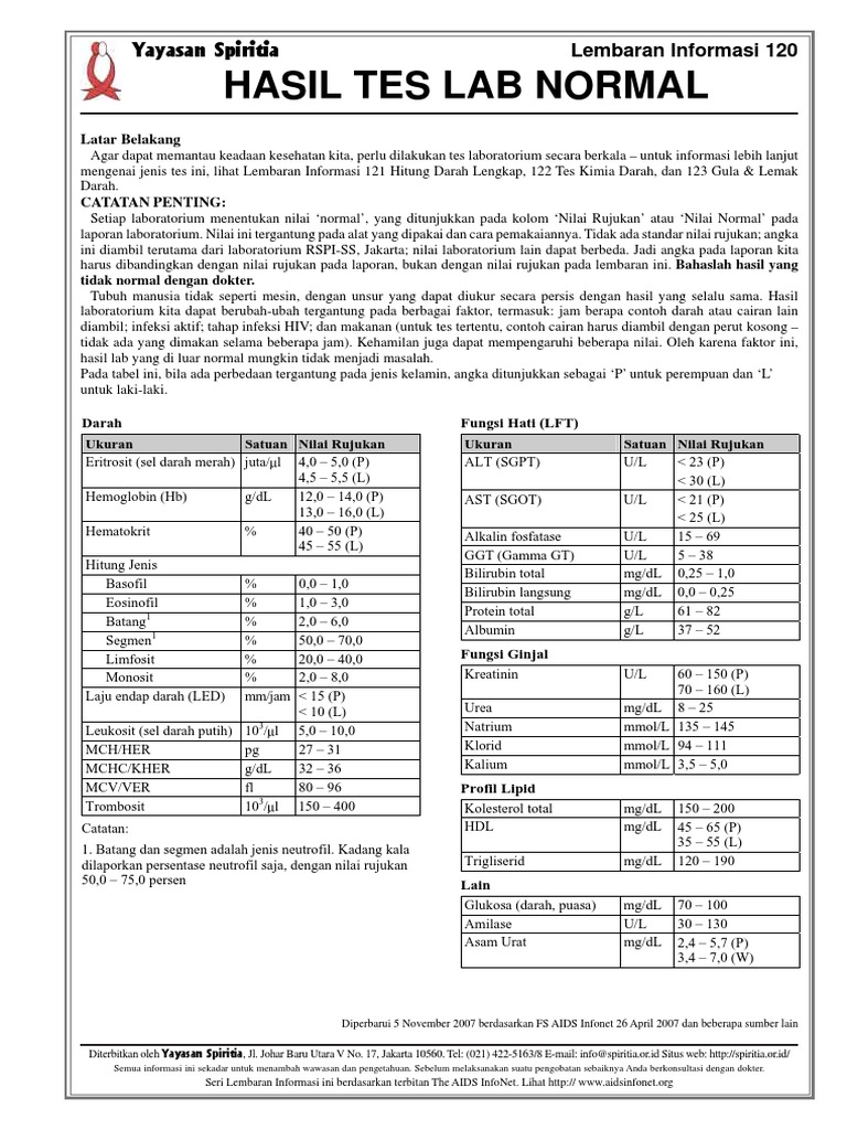 Hasil Tes Lab Darah Normal | PDF