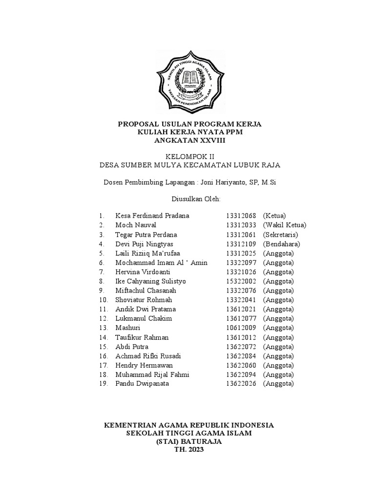 Proposal Pengajuan Program Kerja KKN-dikonversi. | PDF