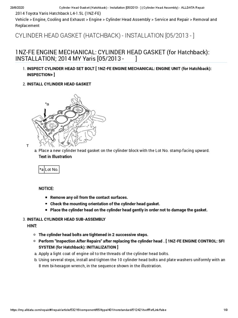 Cylinder Head Gasket (Hatchback) - Installation (05 - 2013 ...