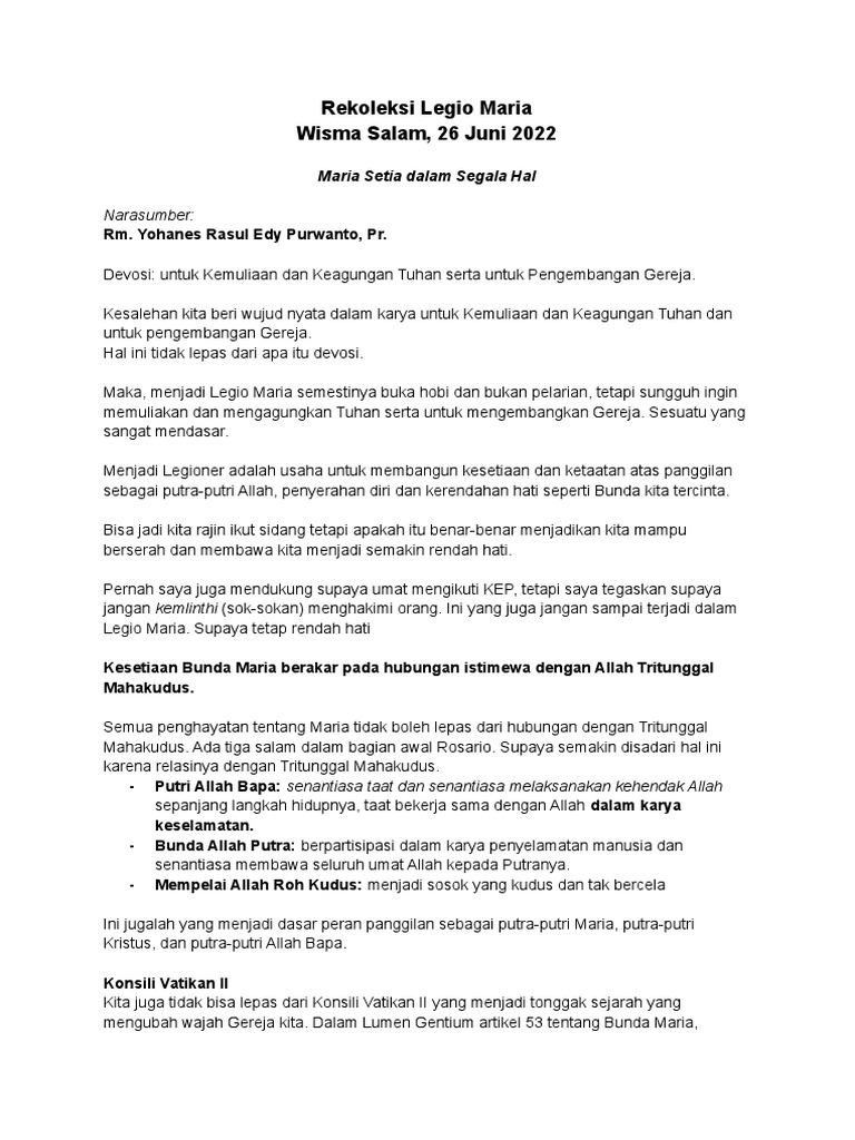 Kesetiaan Bunda Maria dalam Legio Maria | PDF
