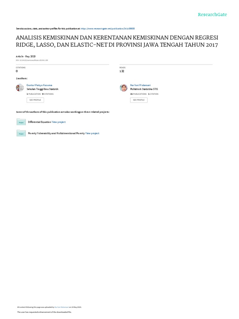 Jindo - Analisis Kemiskinan Dan Kerentanan Kemiskinan Dengan Regresi Ridge, Lasso, Dan Elastic ...