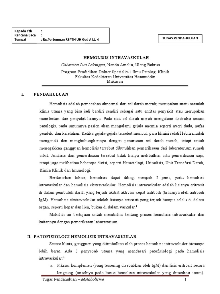 TP Hemolisis Intravaskular | PDF
