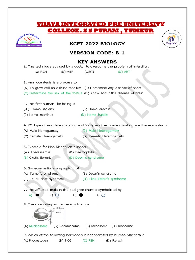 KCET 2022 Biology Answer Key | PDF | Dna | Biology