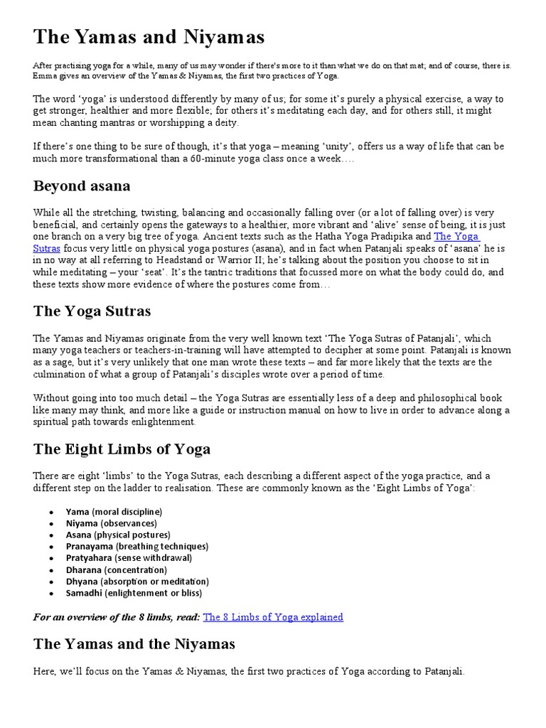 The Yamas and Niyamas: Beyond Asana | PDF | Hatha Yoga | Asana