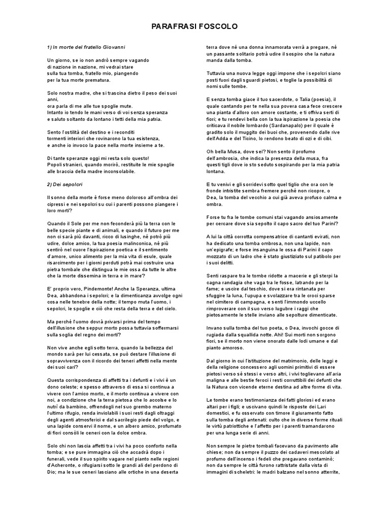 Parafrasi Foscolo | PDF