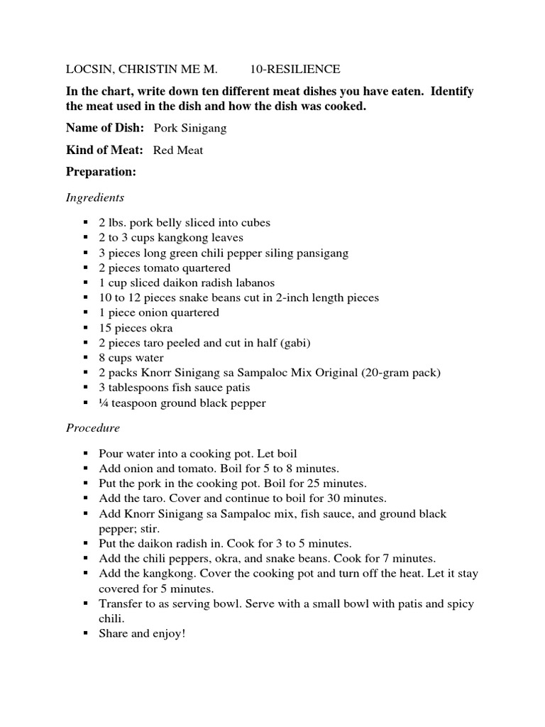 EnrichmentActivityM3 (TLE) | PDF | Beef | Sauce