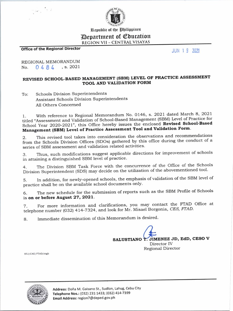 SBM RM 0484 S21 DepEd Region VII Central Visayas | PDF