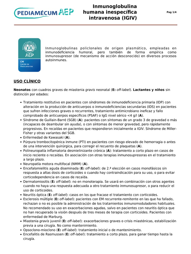 Inmunoglobulina Humana Inespecífica Intravenosa (IGIV) | PDF | Causas ...