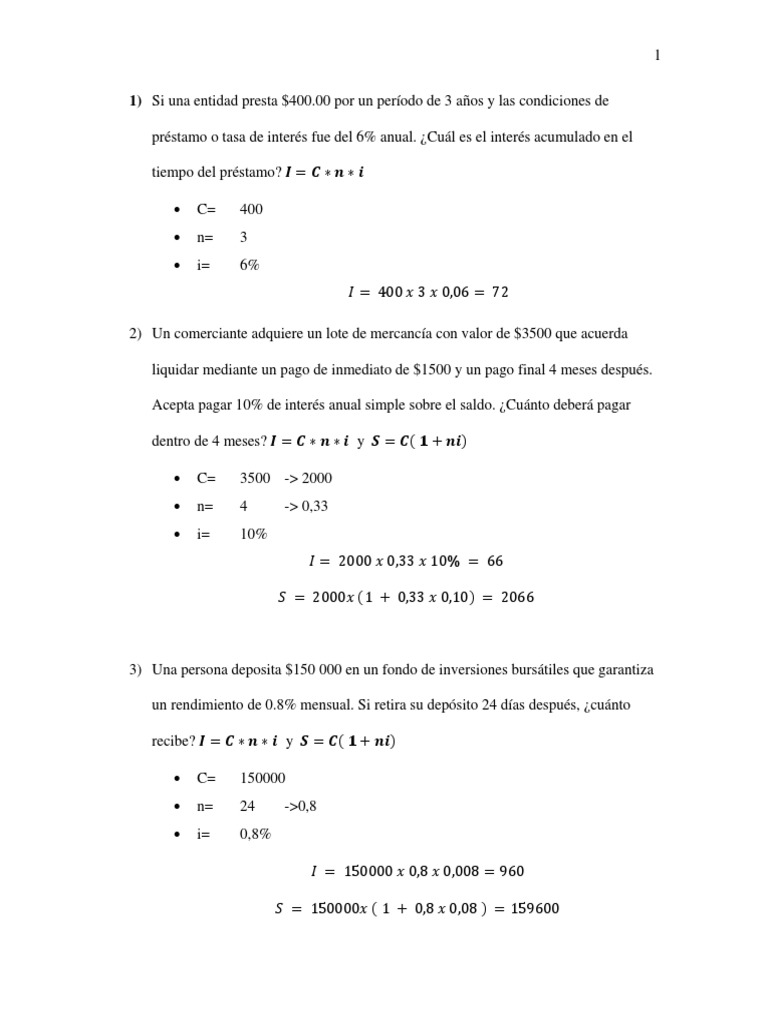 Deber # 2 Ejercicios de Interés Simple | Descargar gratis PDF | Servicios financieros | Economias