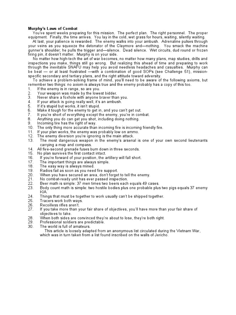 Murphy's Laws of Combat | PDF | Military Science | Conflicts