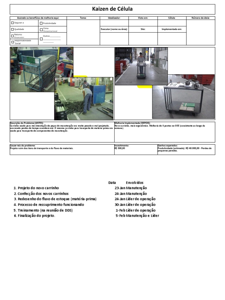 Exemplo de Folha de Kaizen - Projeto Simples | PDF
