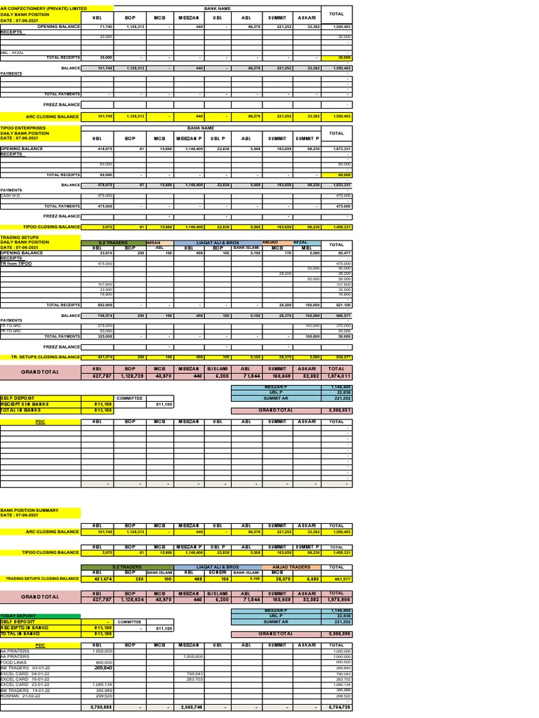 Daily Bank Position Report | PDF