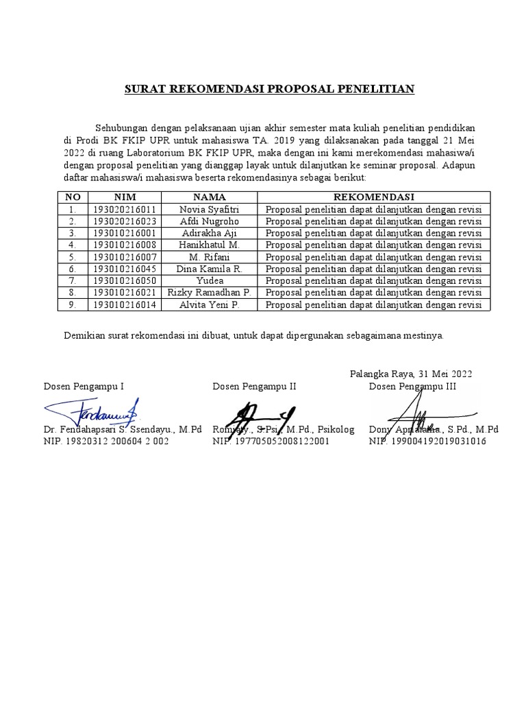 Surat Rekomendasi Penelitian | PDF